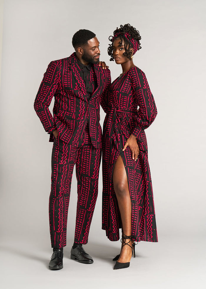 Hami Men’s Blazer - Black Magenta Tribal | Diyanu