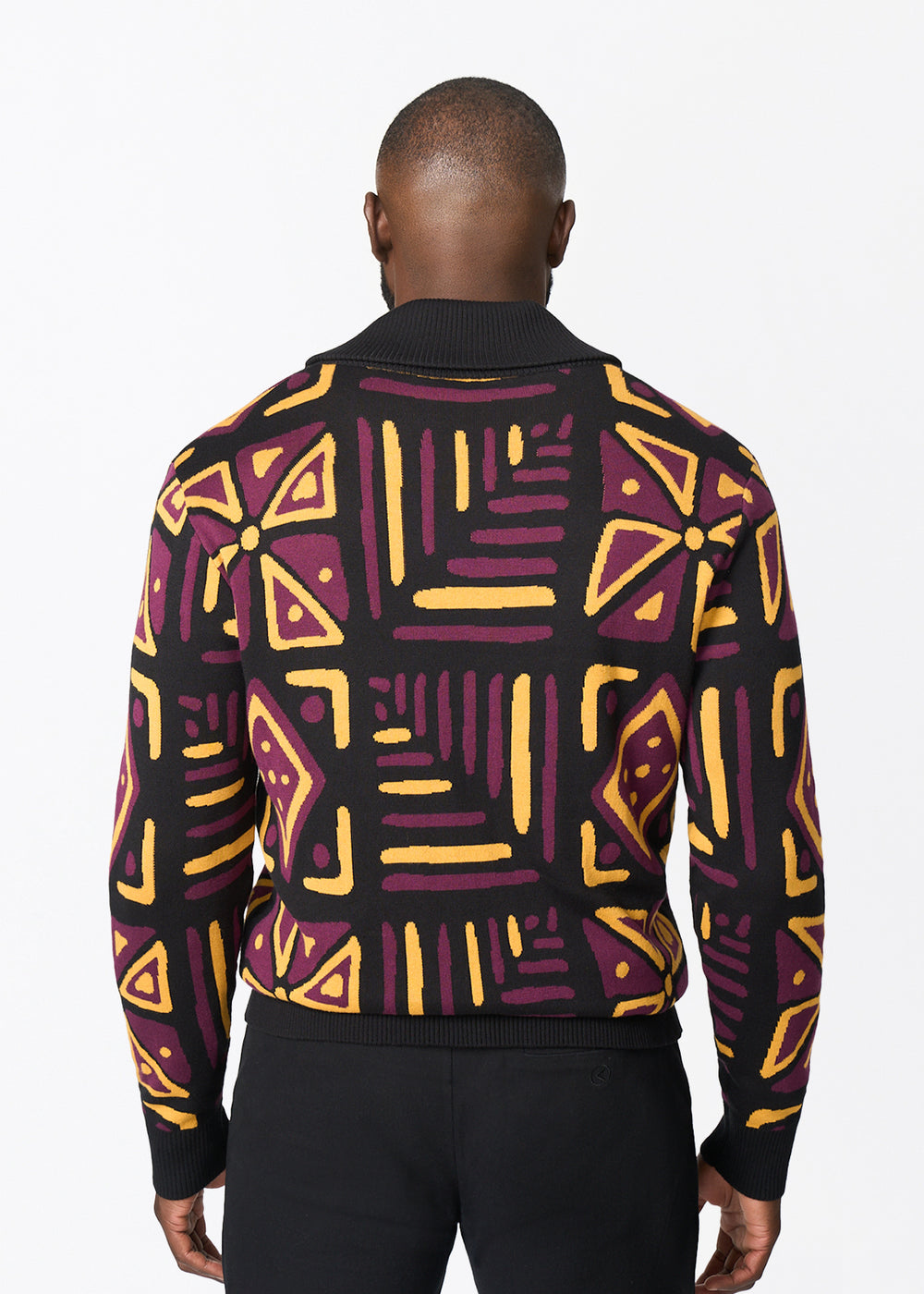 Iferan Men's African Print Sweater (Plum Black Tribal) - Clearance