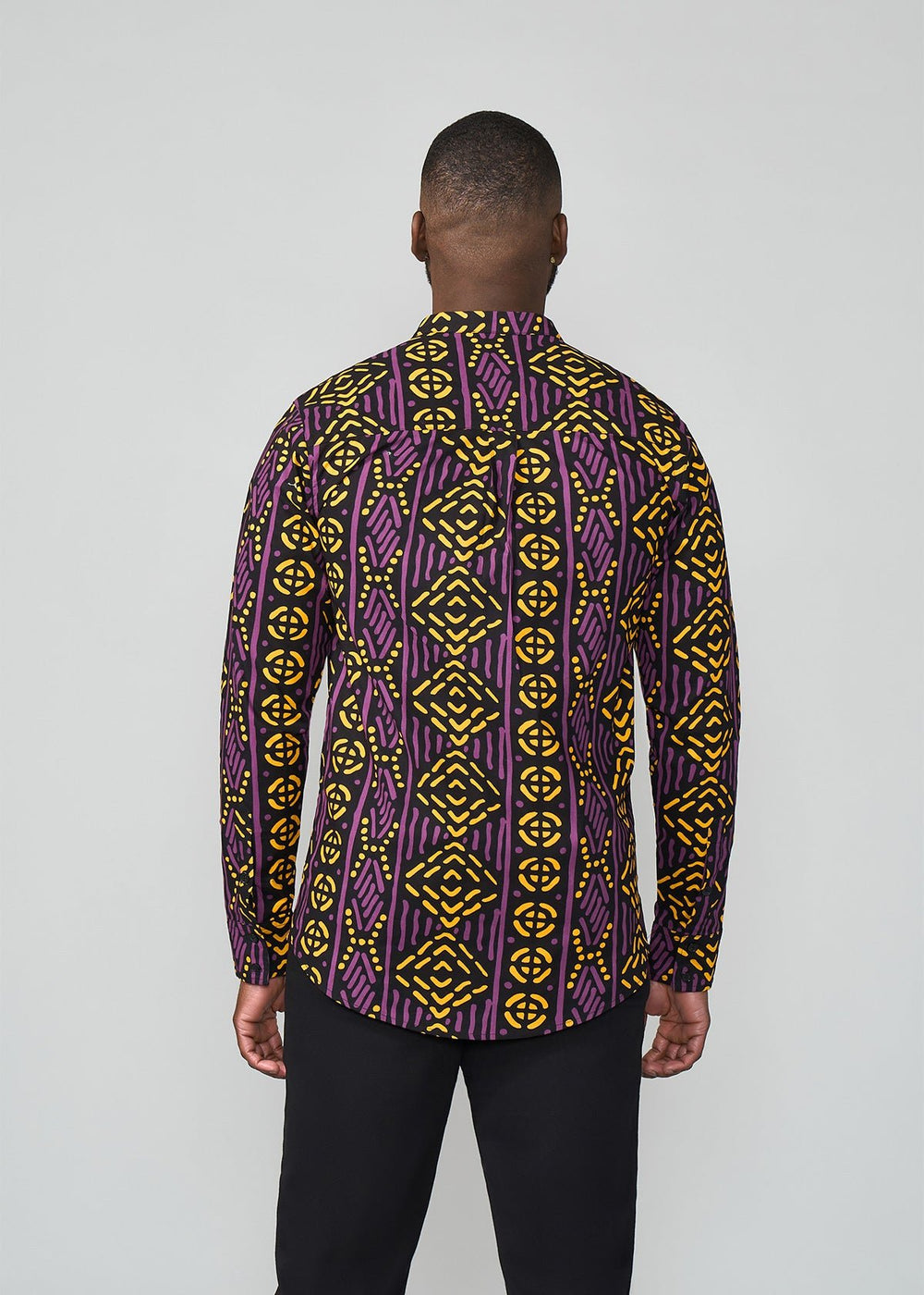 Jamal Men’s Mandarin Shirt - Gold Plum Mudcloth