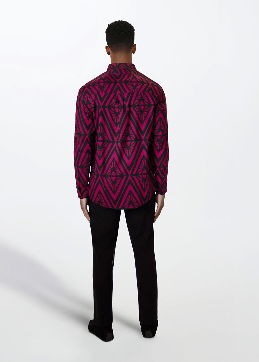 Jamal Mens African Print Mandarin Shirt (Plum Diamonds)