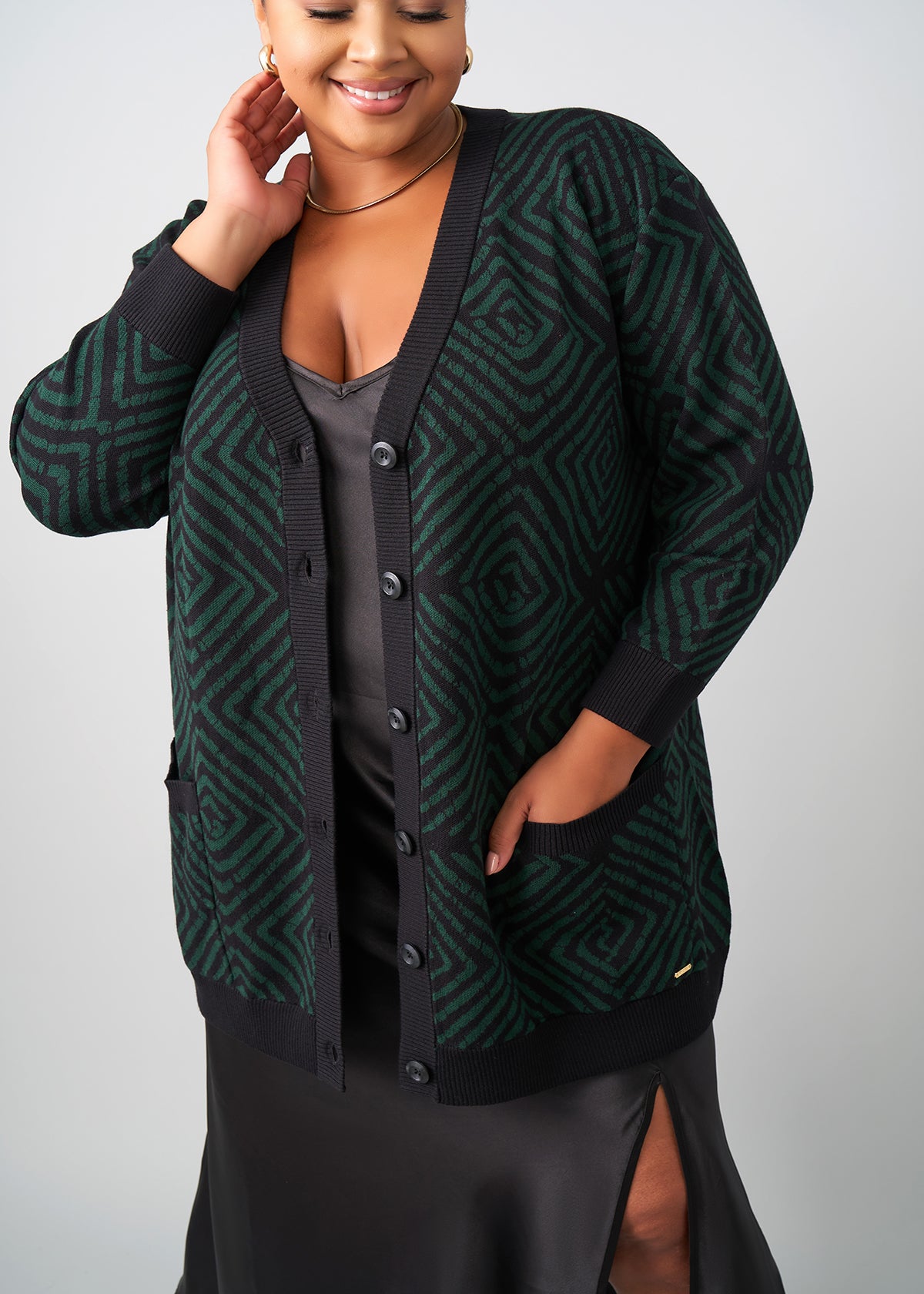 Mansa Women's African Print Oversized Cardigan (Malachite Diamond Adir