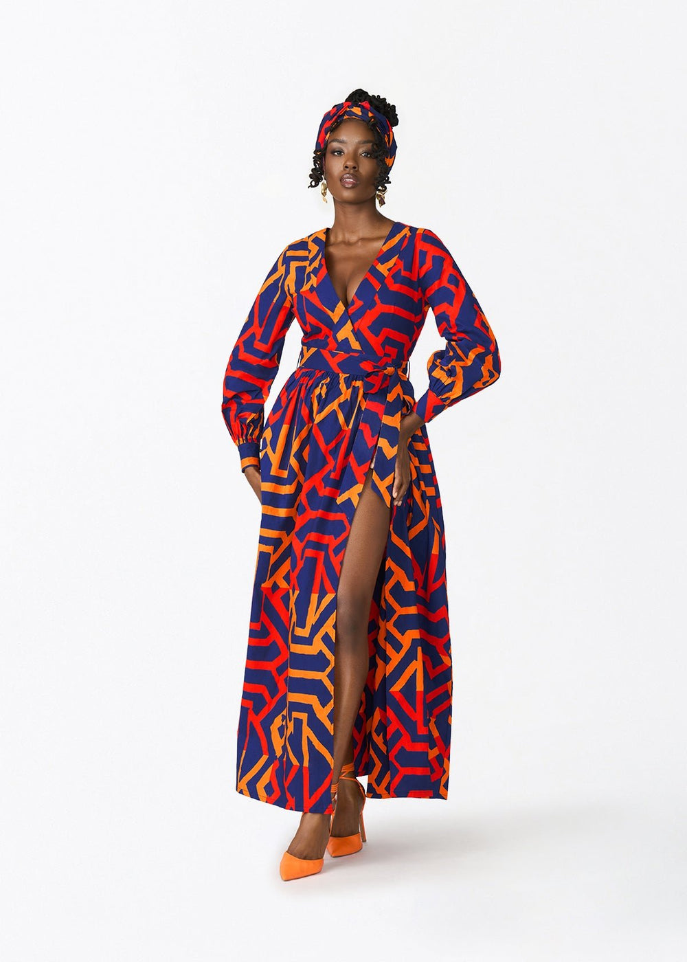 Women's African Print Head Wrap/Scarf (Blue Flame Tribal)