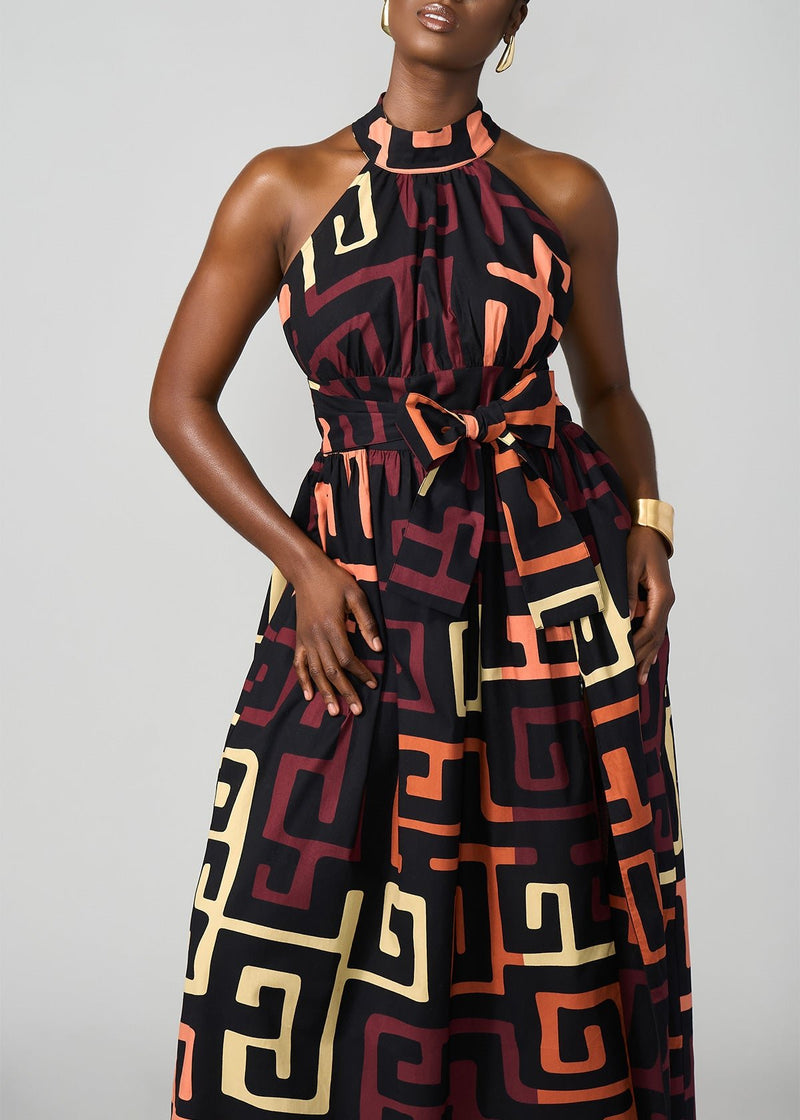 Ronke Women’s African Print Maxi Dress - Kuba Geometric