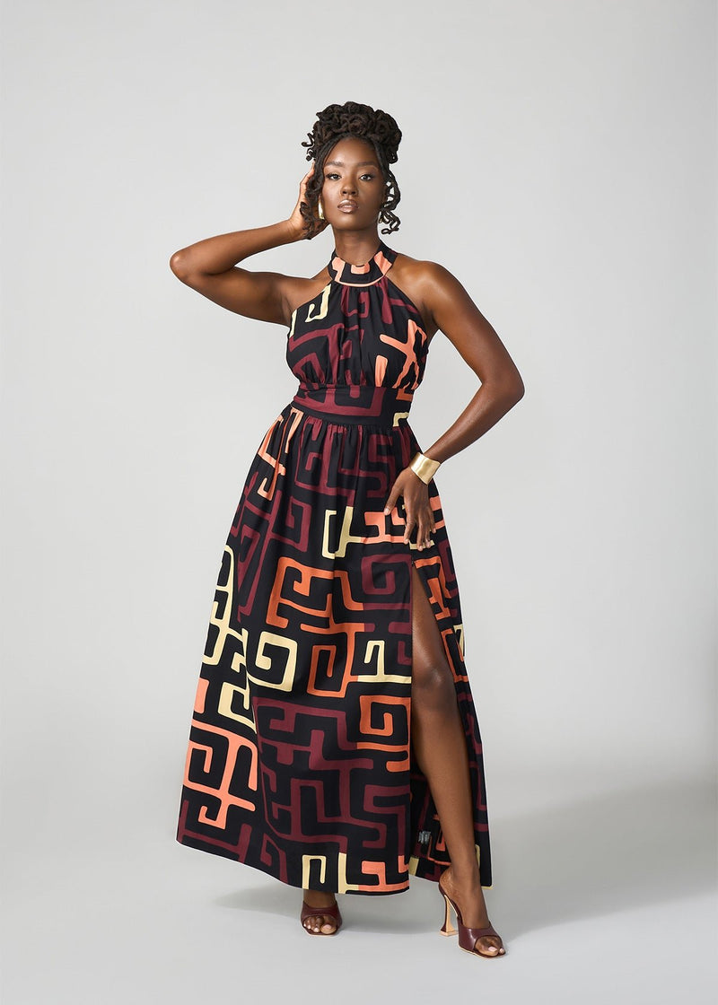 Ronke Women’s African Print Maxi Dress - Kuba Geometric