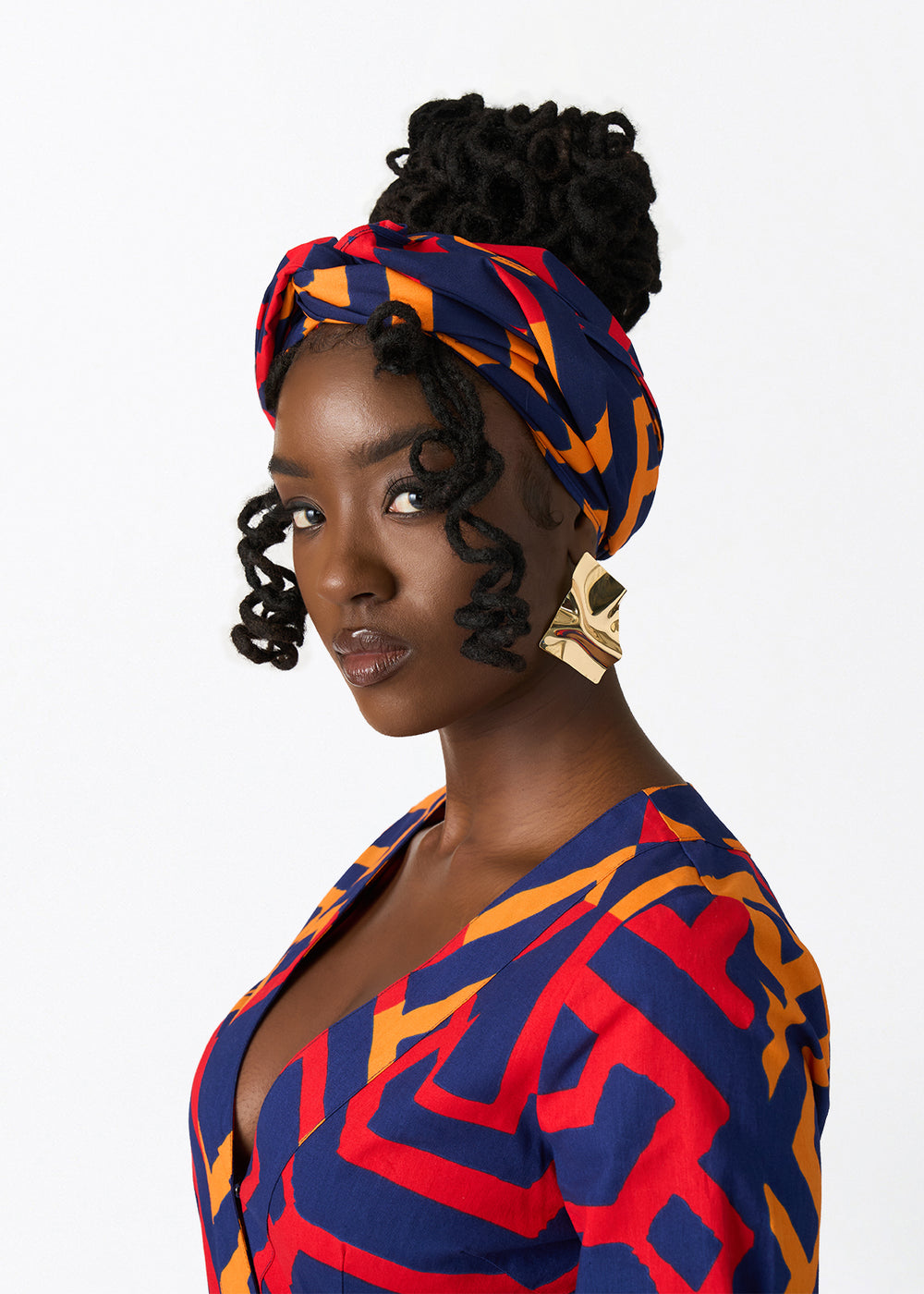 Women's African Print Head Wrap/Scarf (Blue Flame Tribal)
