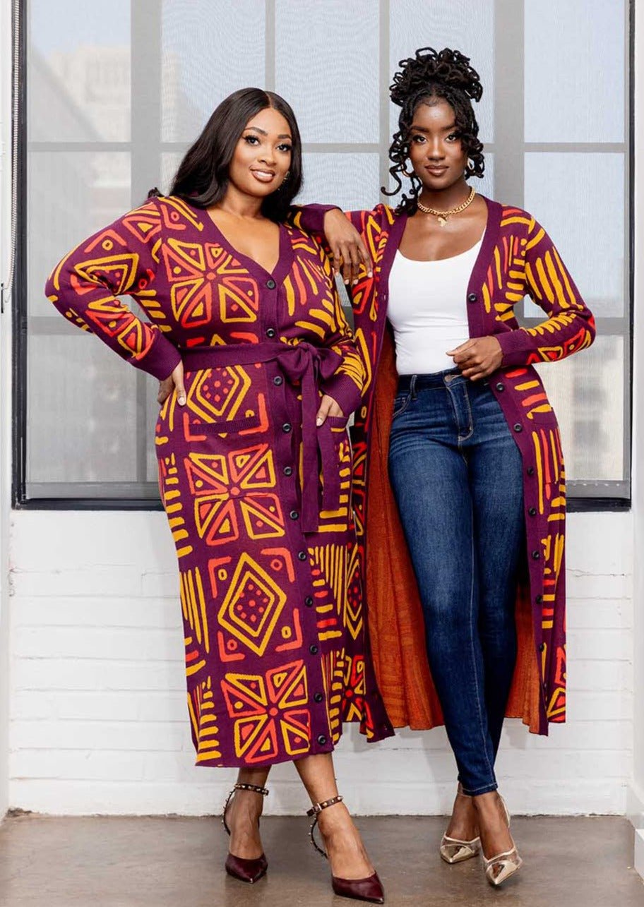 Aisha Women's African Print Cardigan (Plum Gold Tribal) – D'IYANU