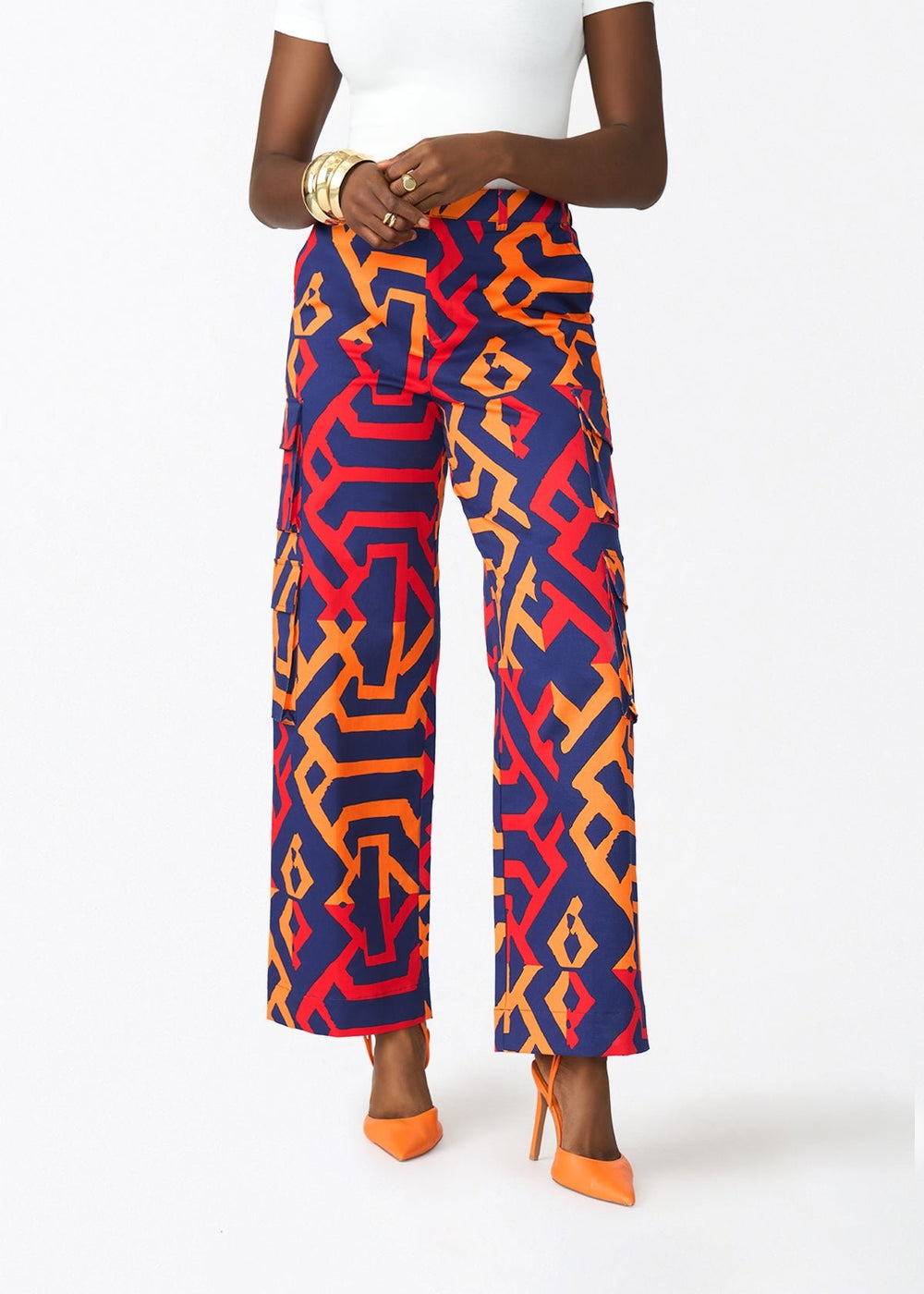 Yunma Women's African Print Twill Cargo Pants (Blue Flame Tribal)