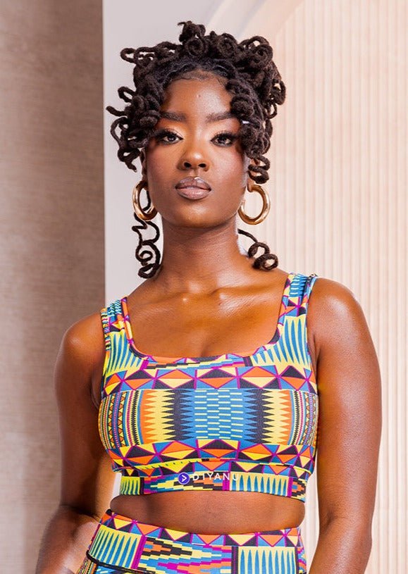 Adamma African Print Sports Bra - Canary Yellow Kente