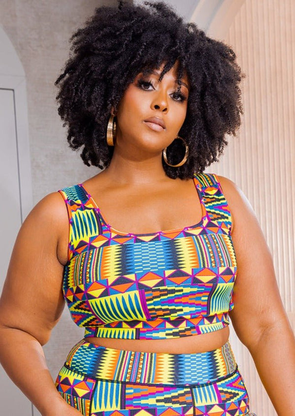 Adamma African Print Sports Bra - Canary Yellow Kente