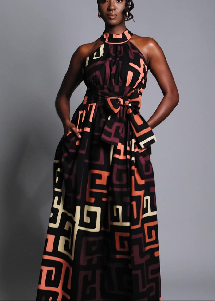 Ronke Women’s African Print Maxi Dress - Kuba Geometric
