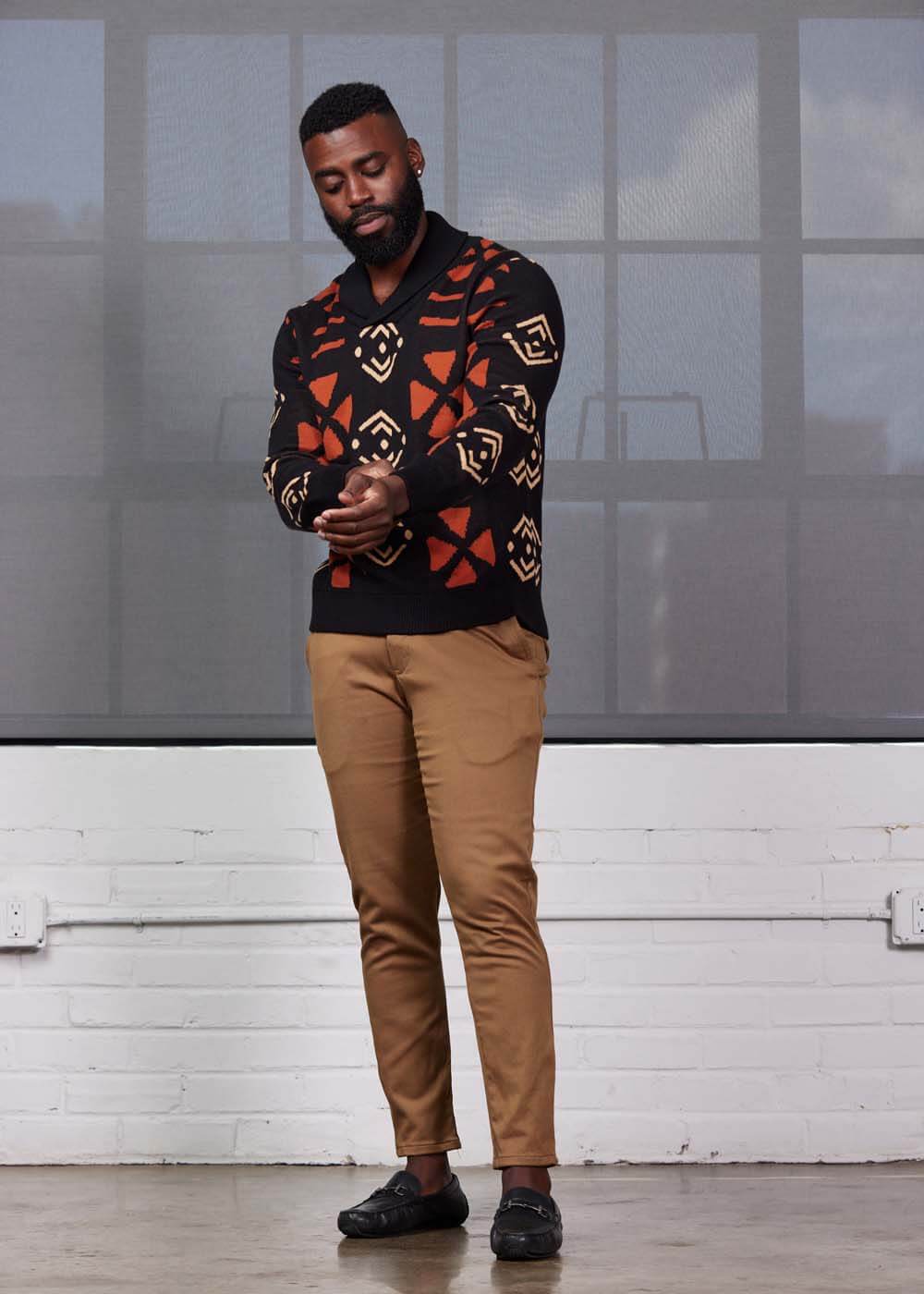 Iferan Men's African Print Sweater (Natural Mudcloth) – D'IYANU