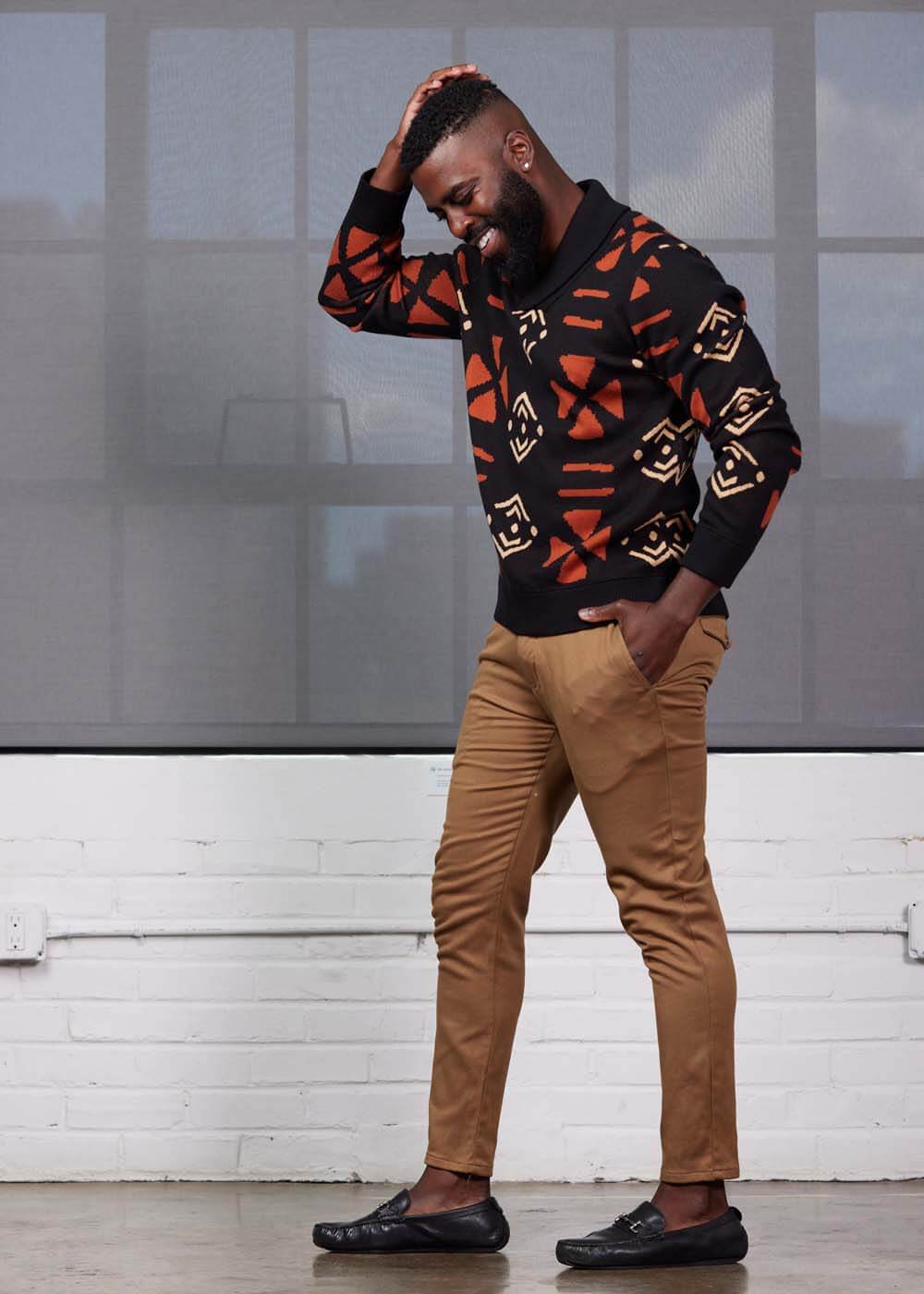 Iferan Men's African Print Sweater (Natural Mudcloth) – D'IYANU