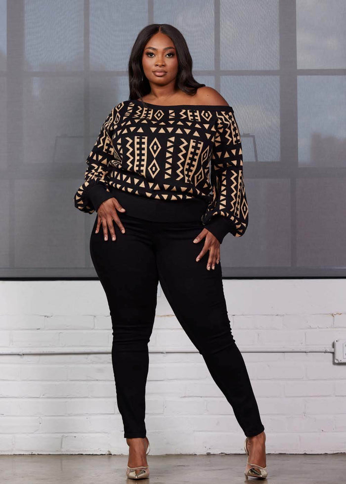 Hiba Women's African Print Off-Shoulder Sweater